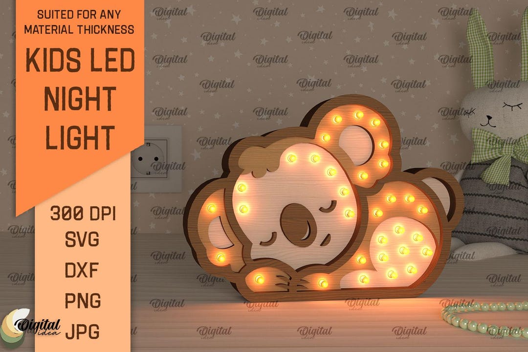 3D Koala Wooden Led Night Lamp, Baby Night Light Lamp Laser Cut, Kids ...