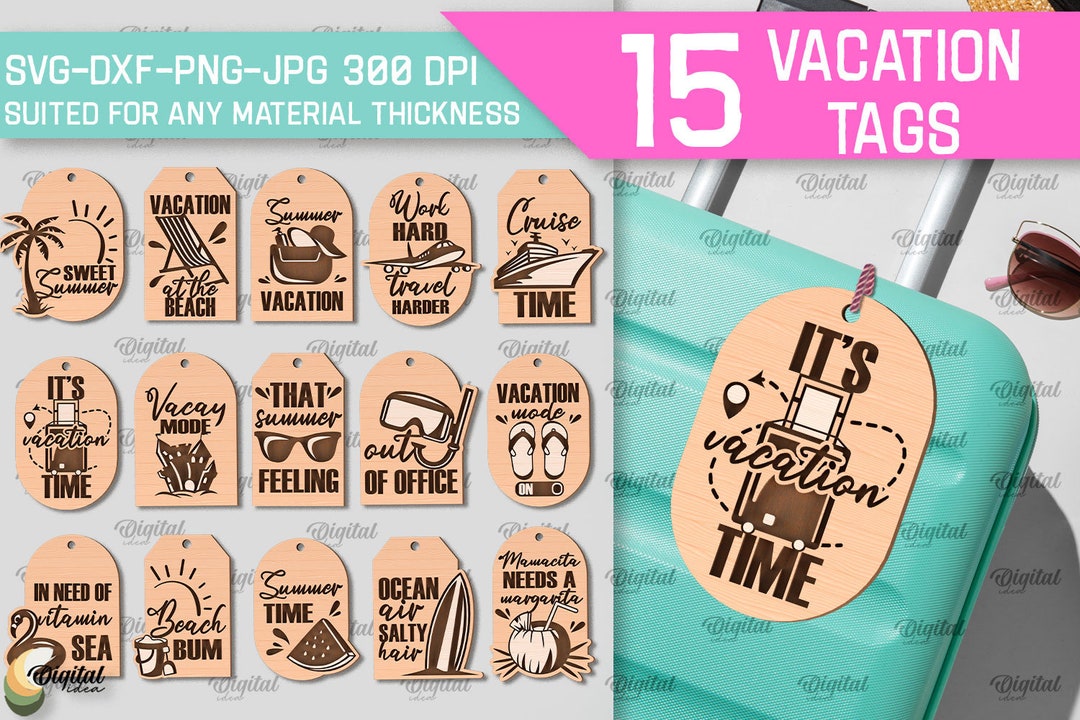 Summer Vacation Engraved Gift Tags Bundle, Gift Label Laser Cut, Summer ...