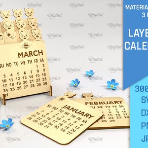 Layered Calendar With Stand Bundle, 3D Calendar Laser Cut, Cute Animal ...