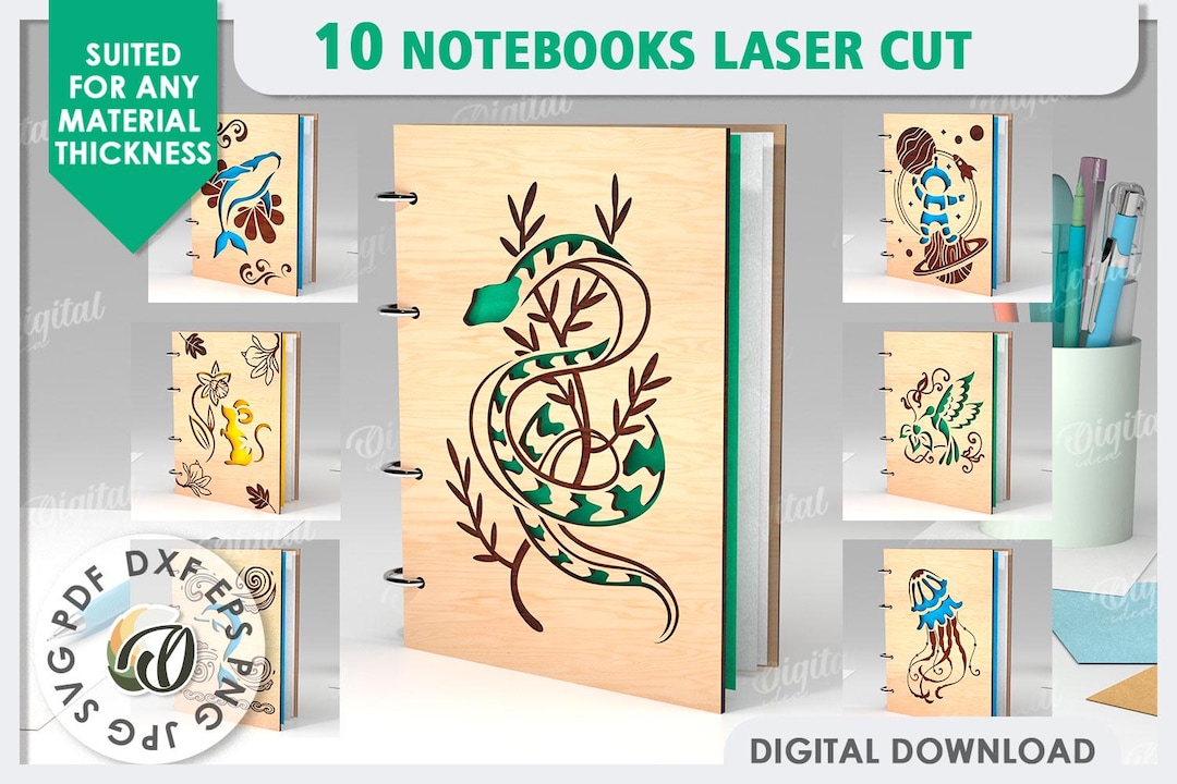 3D Notebook Covers Bundle, Notebook A5 Binder Laser Cut, 4 Ring Wooden ...