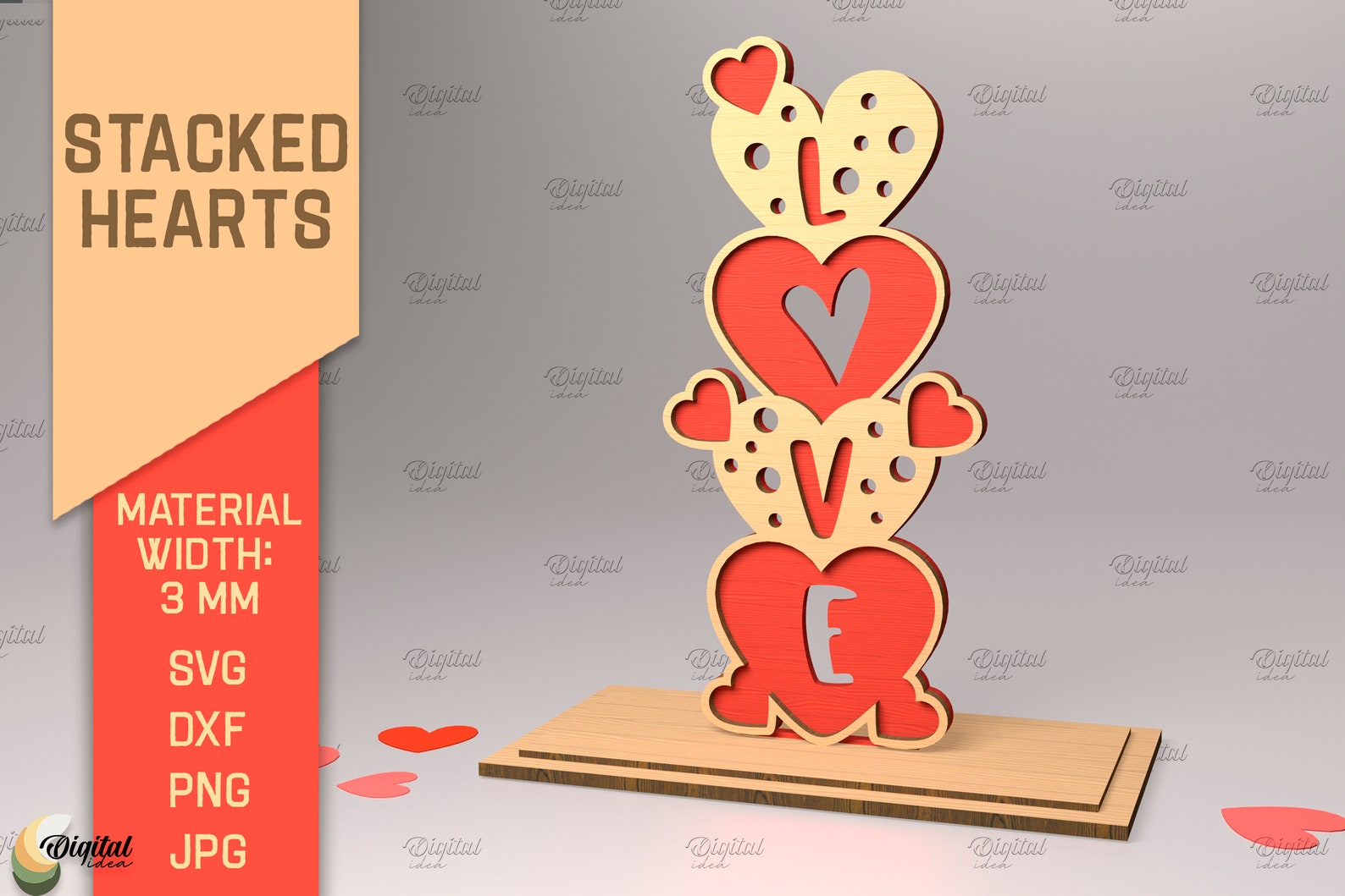 Stacked Hearts Bundle, 3D Laser Cut Layered Hearts, Valentine's Day ...