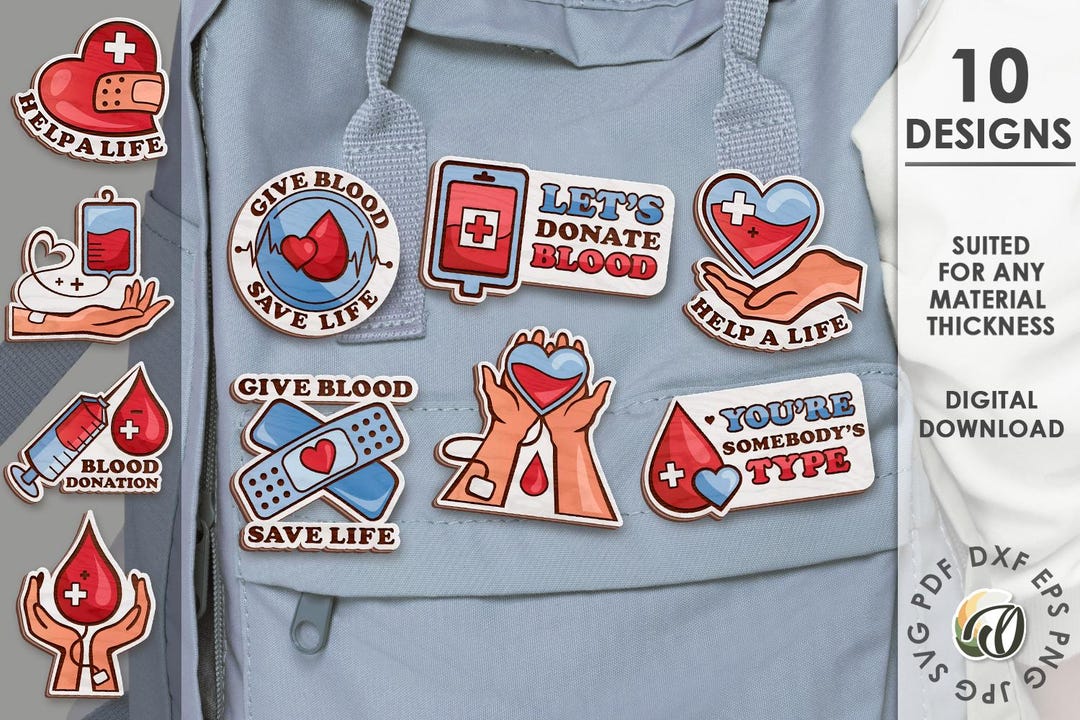 3D Blood Donor Badges Bundle, Blood Donation Brooch Laser Cut ...