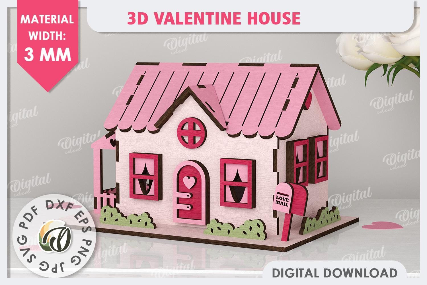 3D Valentine's Day Houses Bundle, Valentine Decors Laser Cut, Love ...