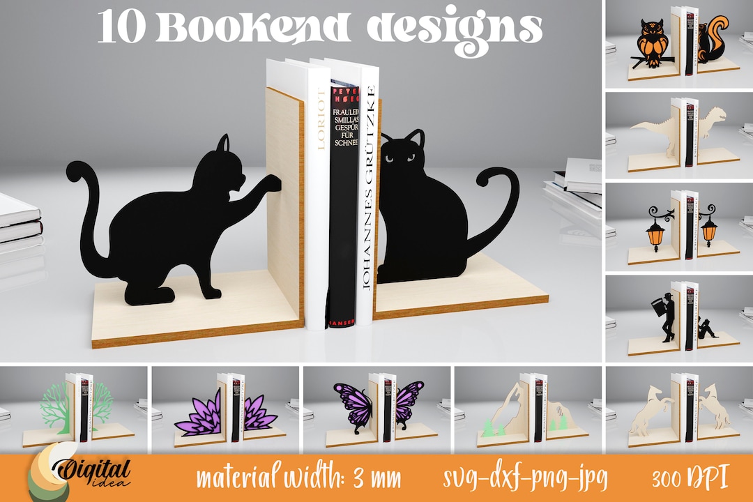 3D Book End Bundle, Lasercut Bookend Designs, Book Holder Glowforge ...