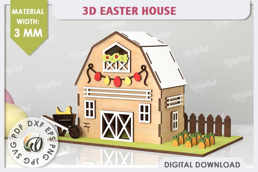 3D Easter Farm House, Easter Barn Home Decor Laser Cut, Farmhouse Svg ...