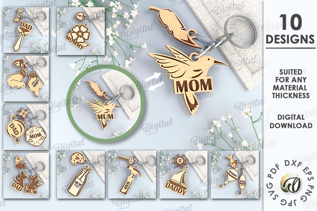 Personalized Family Keychains Bundle, Mom and Dad Keychain Laser Cut ...