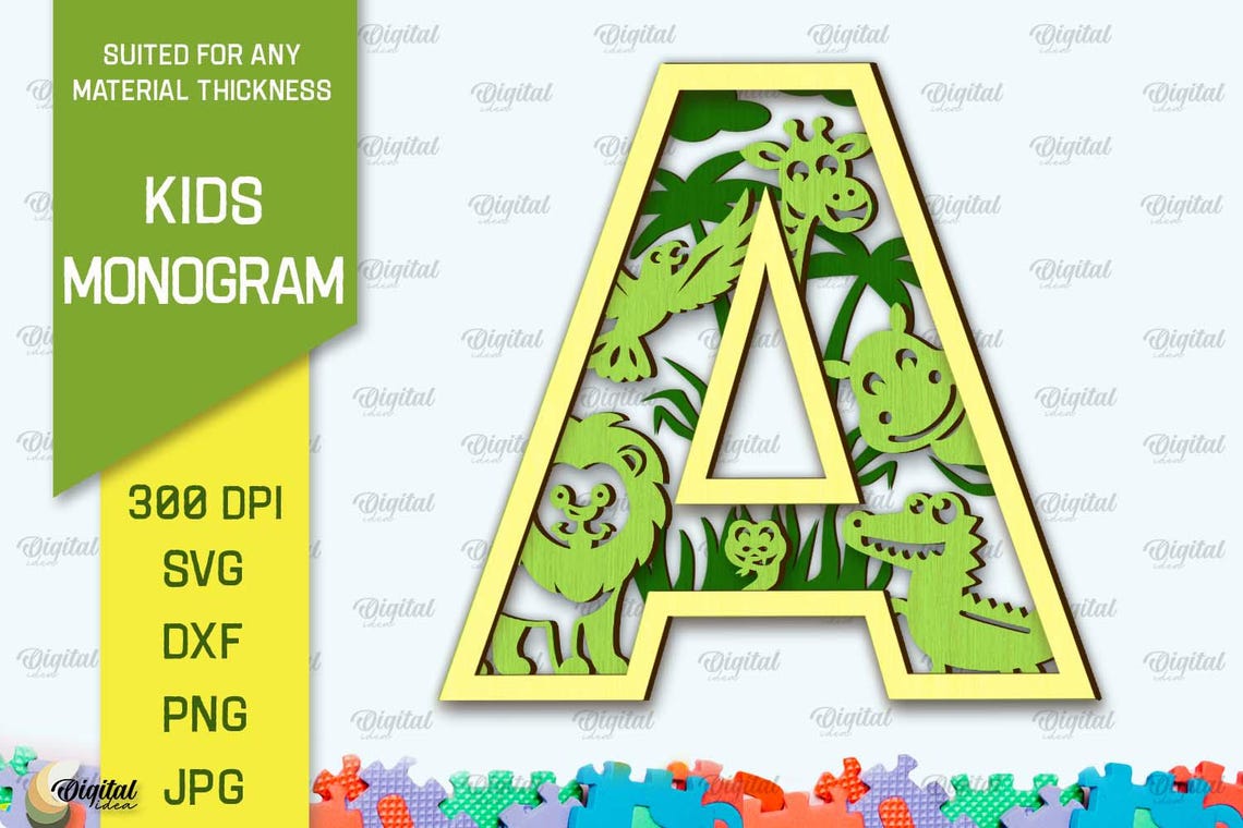 3D Kids Layered Alphabet Bundle, Children's Letters Laser Cut, Safari ...