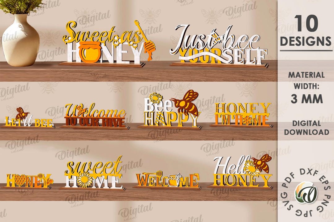 3D Bee Word Stands Bundle, Layered Honey Bee Decor Laser Cut, Home ...