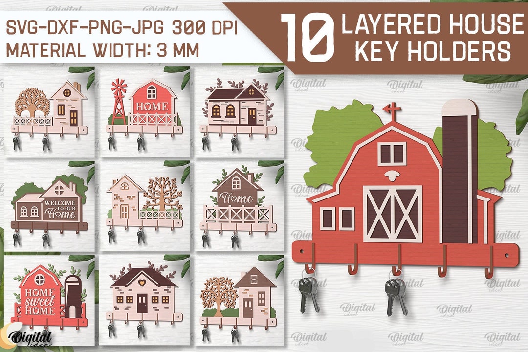 3D Layered House Key Holder Laser Cut Bundle, Hanging House Keychain ...
