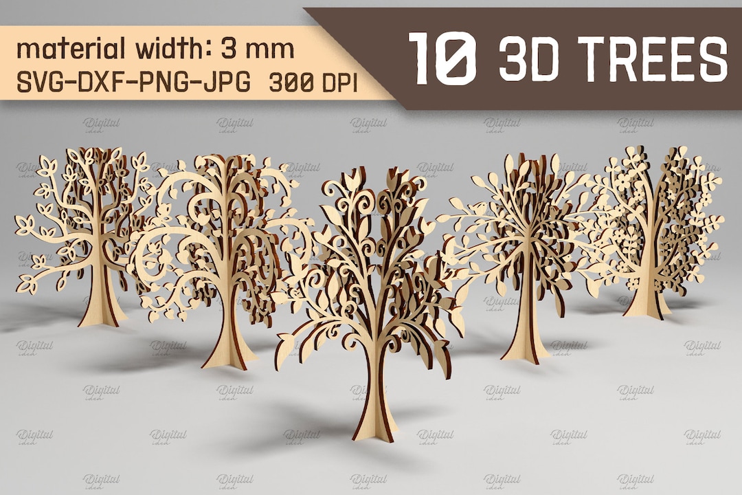 3D Trees Laser Cut Bundle, Freestanding Trees, Tree With Hearts Svg ...