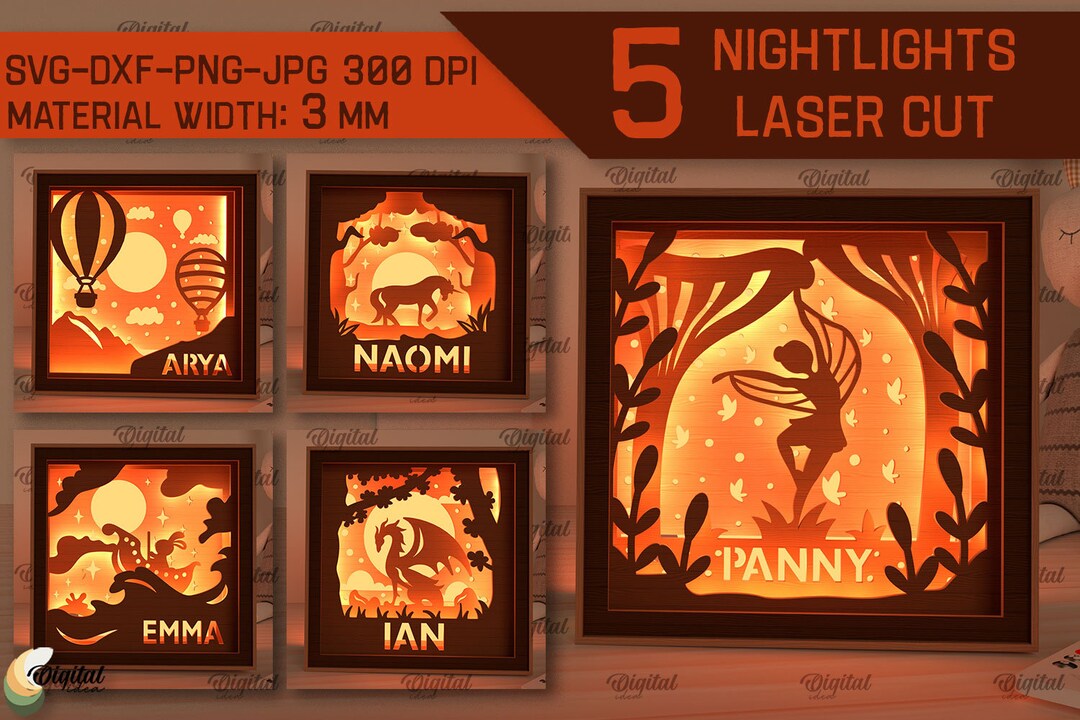 Nightlight Shadow Box Bundle, 3D Personalized Shadow Box Laser Cut ...