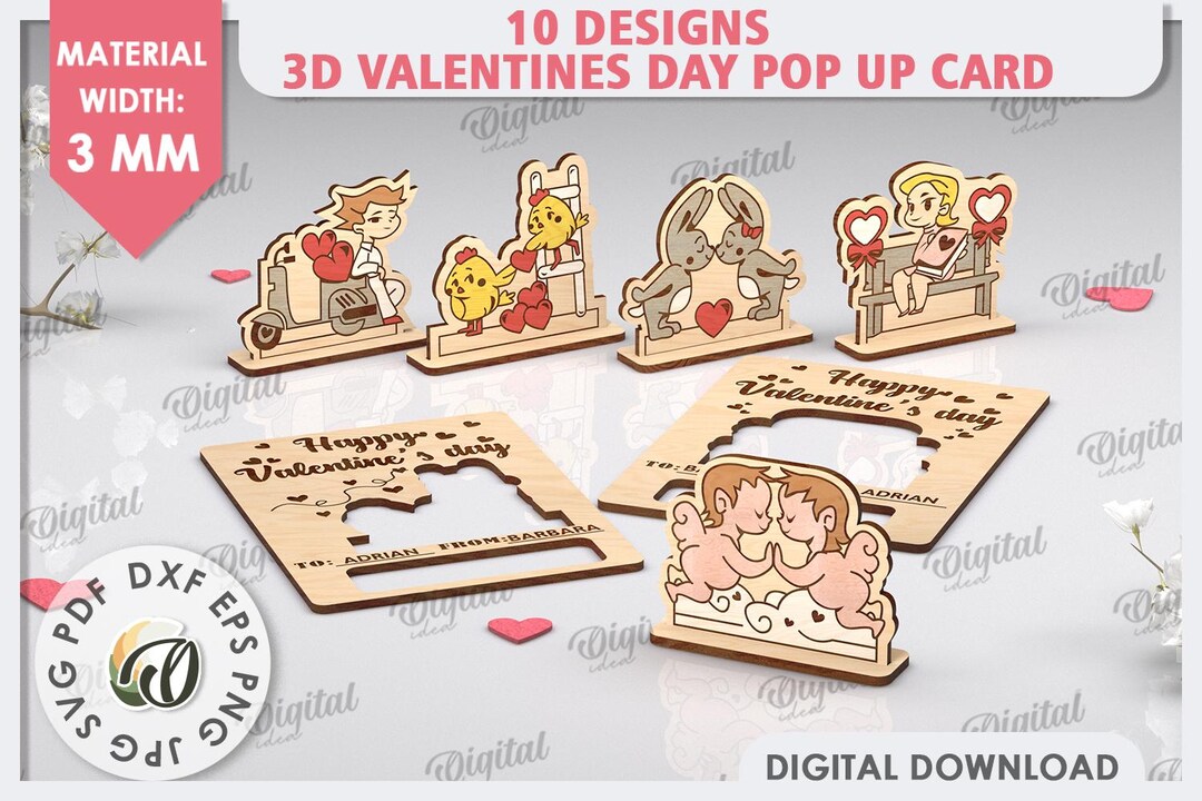 3D Valentine's Day Pop up Cards Bundle, Valentine Greeting Card Laser ...
