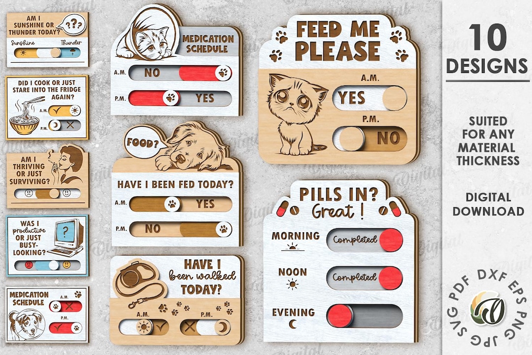 3D Fridge Reminder Magnets Bundle, Tracker Magnet Laser Cut, Wooden ...