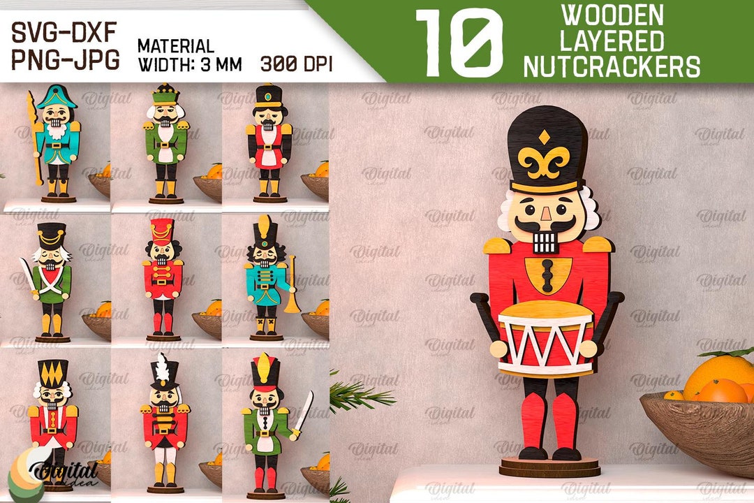 3D Wooden Layered Nutcrackers Bundle, Nutcracker Standing Decor Laser ...