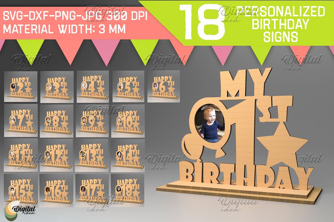 Paquete de corte láser de letrero de cumpleaños personalizado, de 1 año ...