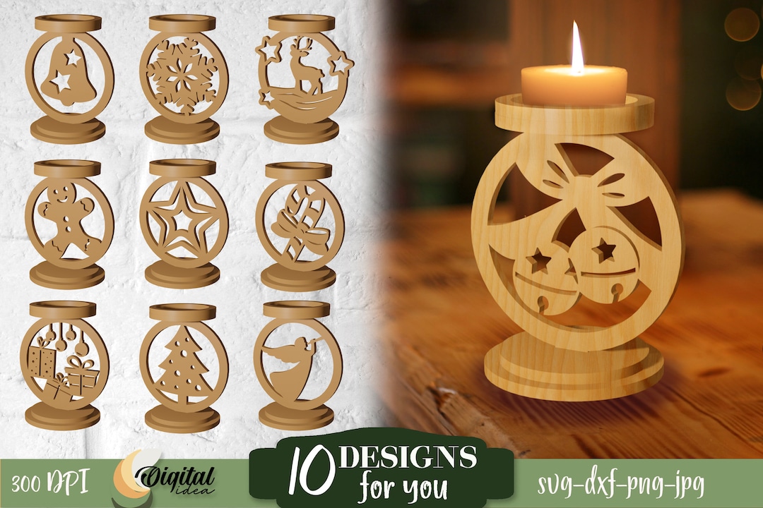 Christmas Candle Holder Laser Cut File, Candle Stand Bundle, Christmas ...