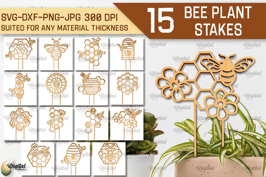 Bee Plant Stake Bundle, Plant Trellis Lasercut, Flower Stakes Svg ...