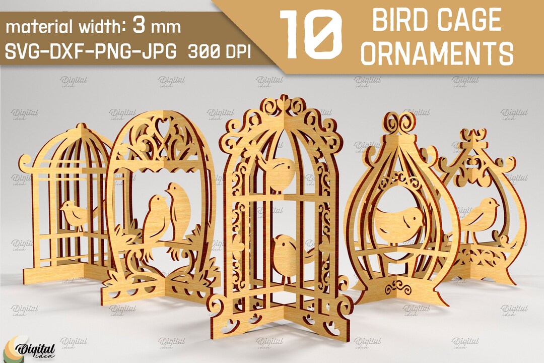 3D Decorative Bird Cage Bundle, Bird in a Cage Laser Cut, Birdcage ...