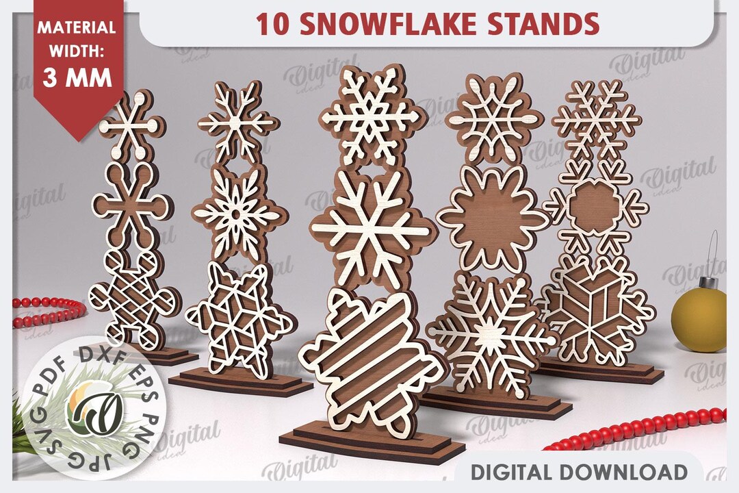 3D Snowflake Stands Bundle, Christmas Gingerbread Standing Decor Laser ...