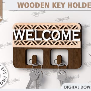 3D Wooden Key Holder Bundle, Hanging Keychain Holder Laser Cut, Welcome ...