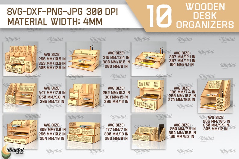 3D Wooden Desk Organizers Bundle, Desk Organizer With Drawers Laser Cut ...