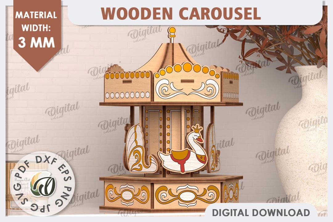 3D Wooden Swan Carousel, Carousel Laser Cut, the Grand Carousel SVG ...