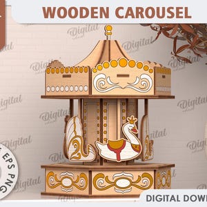 3D Wooden Swan Carousel, Carousel Laser Cut, the Grand Carousel SVG ...