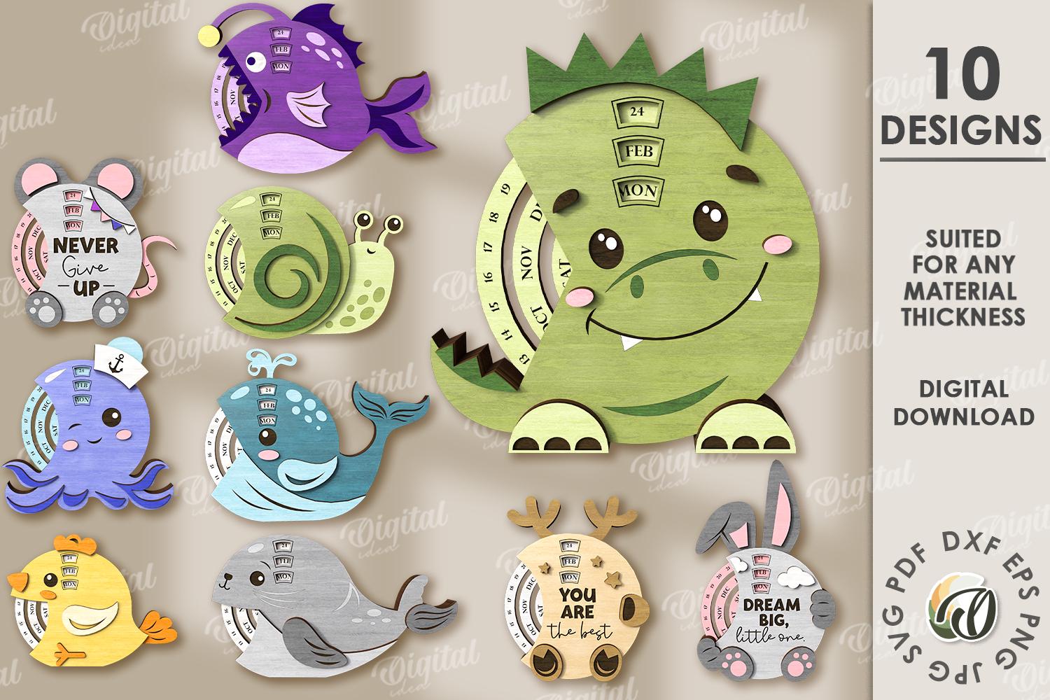 3D Kids Animal Perpetual Calendars Bundle, Round Calendar Laser Cut ...