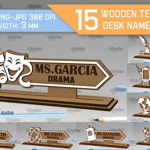 3D Wooden Teachers Desk Name Plate Bundle, Personalized Stand Laser Cut ...