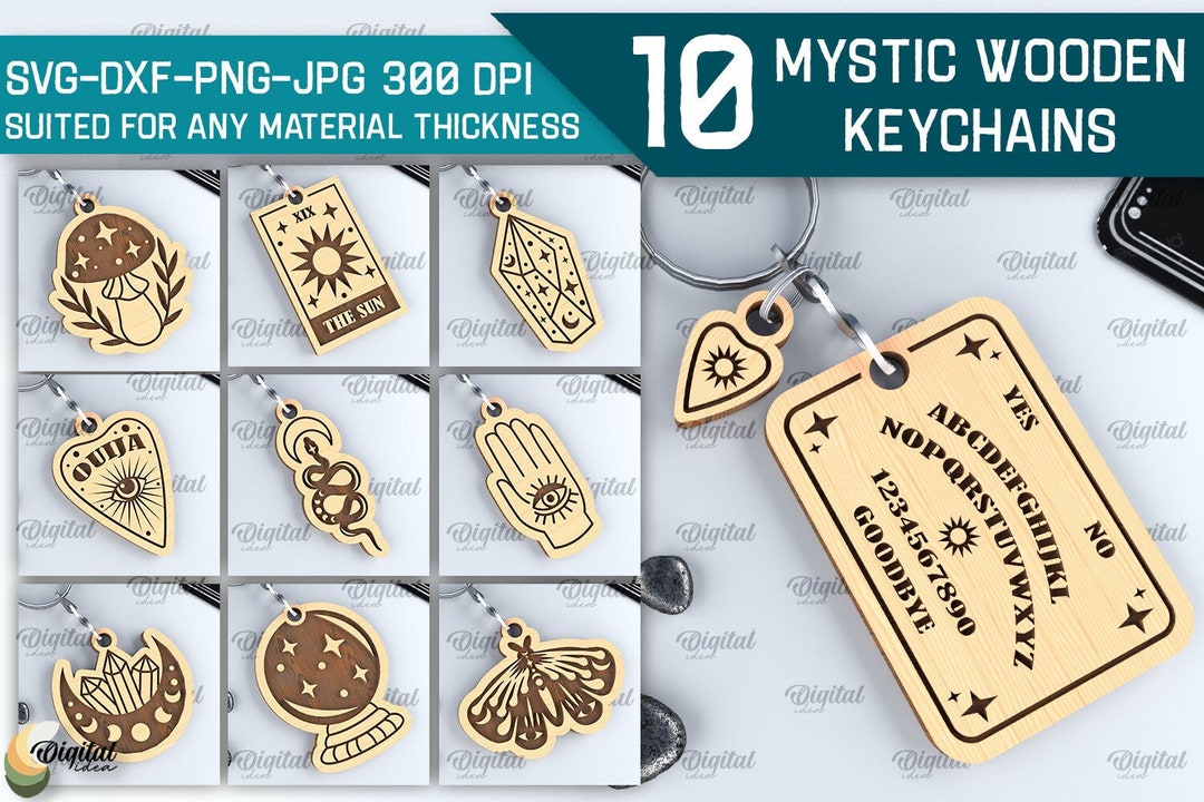 Mystical Keychains Bundle, Magic Keychain Laser Cut, Esoteric Wooden ...