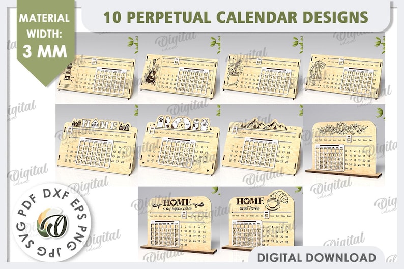 3D Perpetual Calendars Bundle, 3D Desk Calendar Laser Cut, Eternal ...