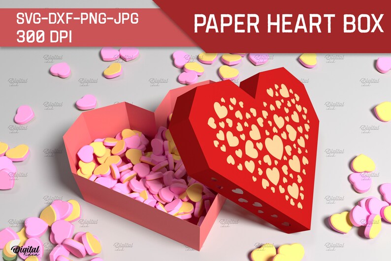 Valentine's Day Heart Boxes Bundle, Heart Shaped Candy Box Papercut, 3D ...