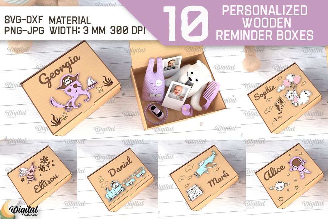 Personalized Wooden Reminder Box Bundle, 3D Box Laser Cut, Box Template ...