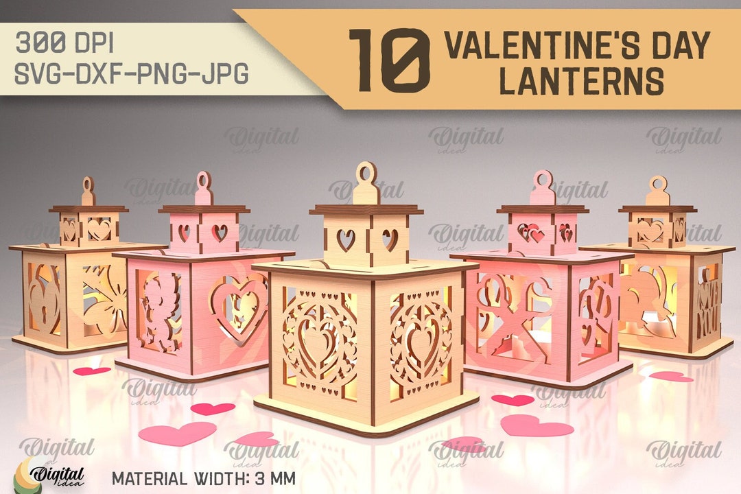 3D Valentine's Day Lantern Bundle, Valentines Lantern Laser Cut, 3D Tea ...
