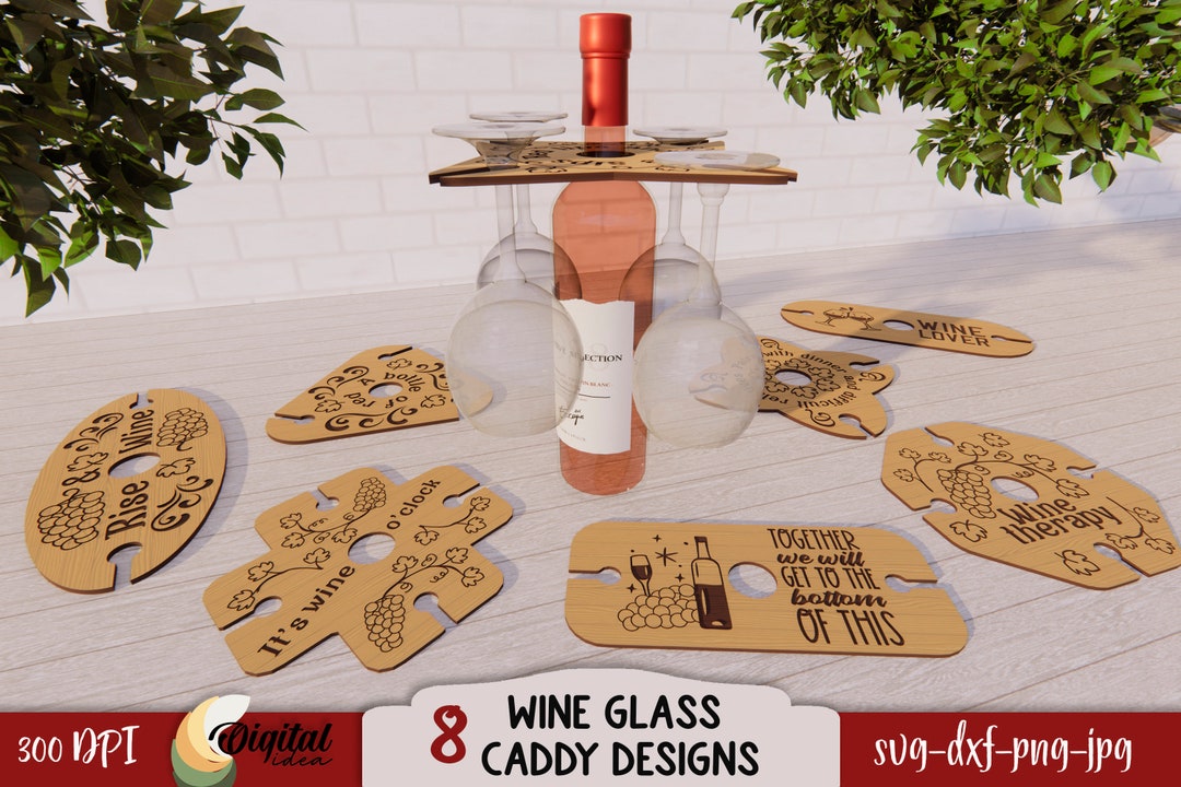 Wine Caddy SVG Bundle, Lasercut Wine Bottle and Glass Holder, Engraved ...