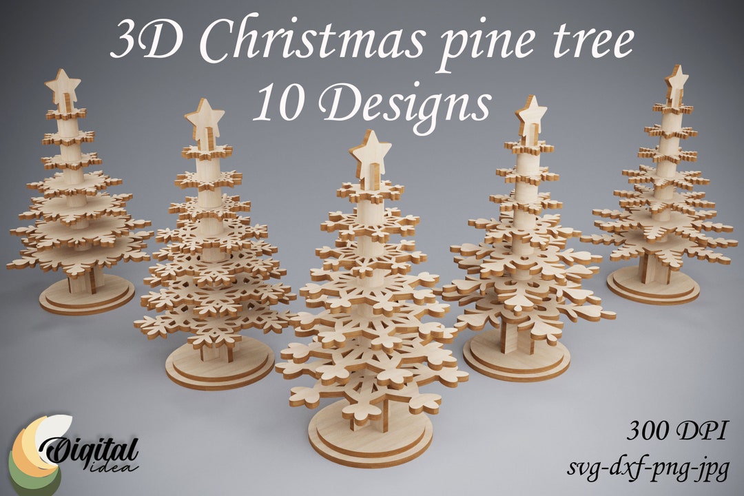3D Christmas Trees Laser Cut Bundle, Standing Trees Glowforge, Pine Trees Laser, Stacked ...