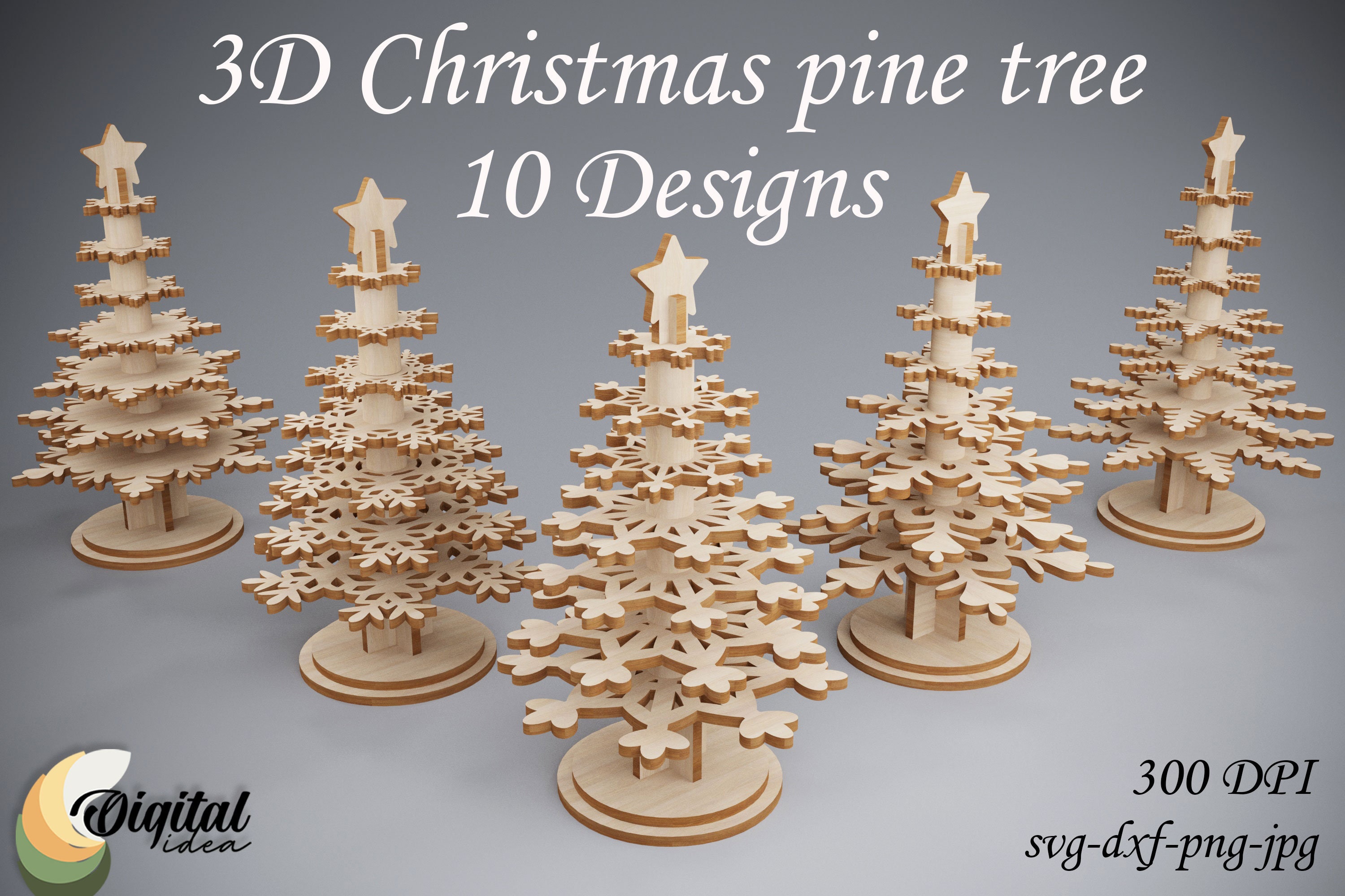 3D Christmas Trees Laser Cut Bundle, Standing Trees Glowforge, Pine ...