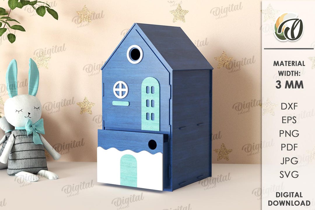 3D Children's House Box, Kids Toys Storage Laser Cut, Wooden Baby Box ...