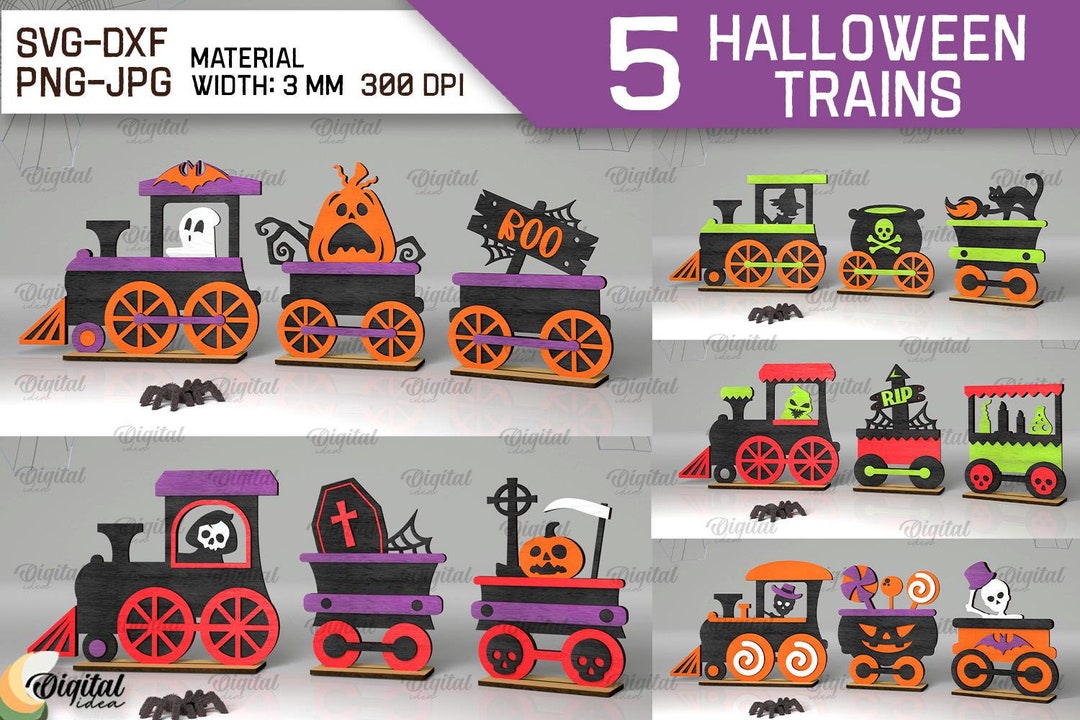 3D Halloween Trains Bundle, Wooden Halloween Train Laser Cut, Spooky ...