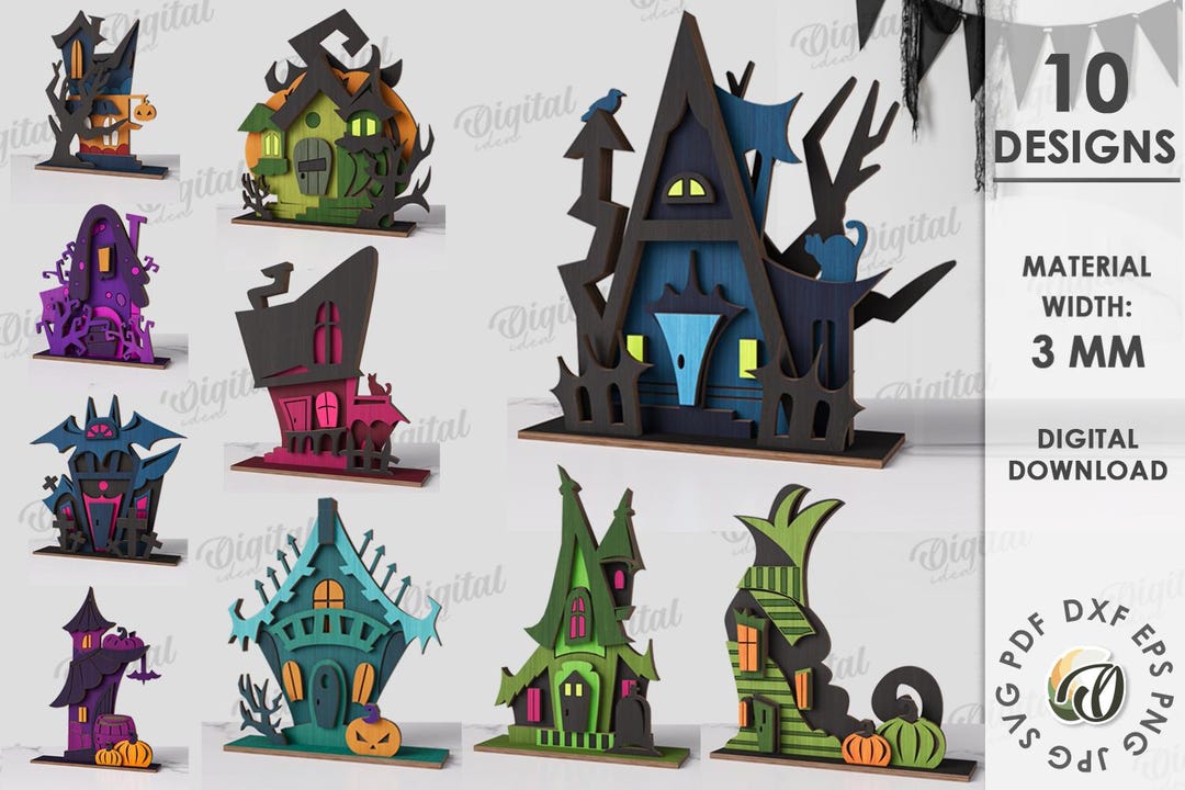3D Halloween Houses Bundle, Halloween Home Decor Laser Cut, Spooky ...