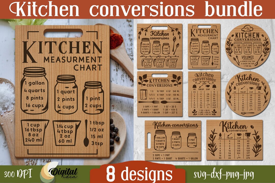 Kitchen Conversions SVG Bundle, Cutting Boards Laser Cut, Cooking ...
