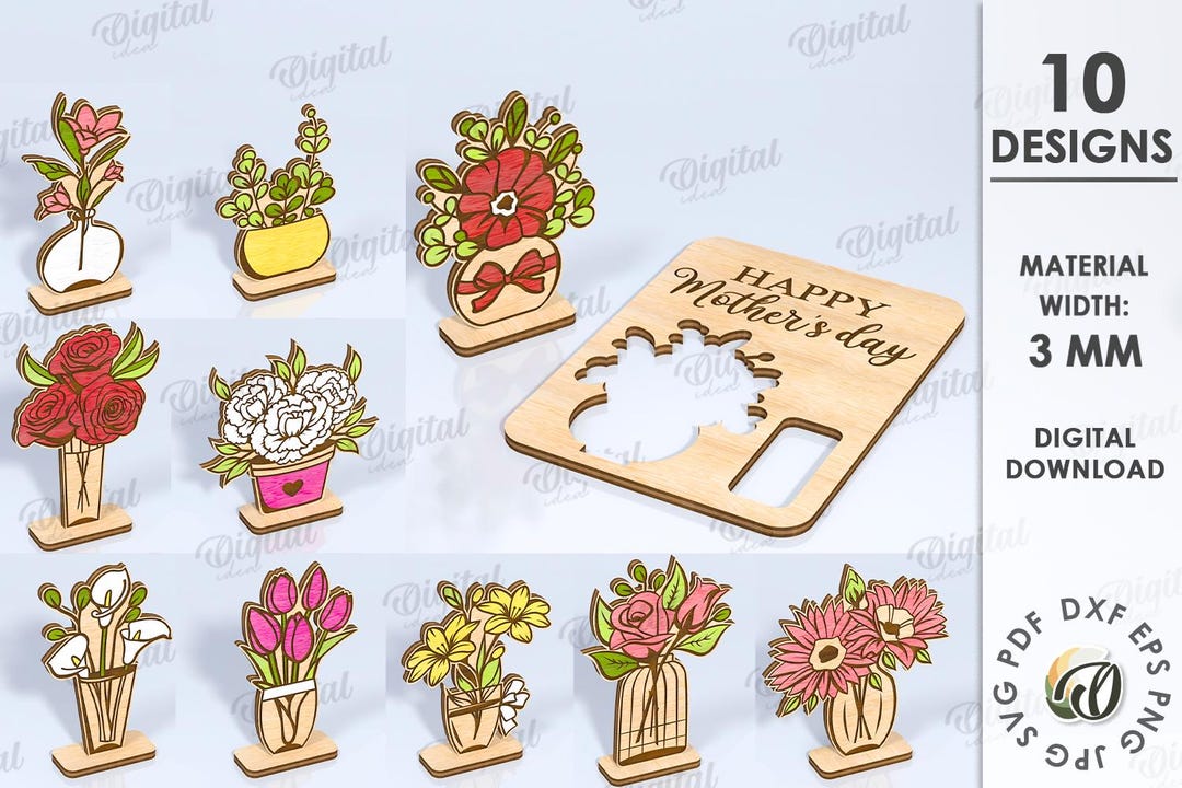 3D Mother's Day Flower Pop up Cards Bundle, Mother's Day Floral ...