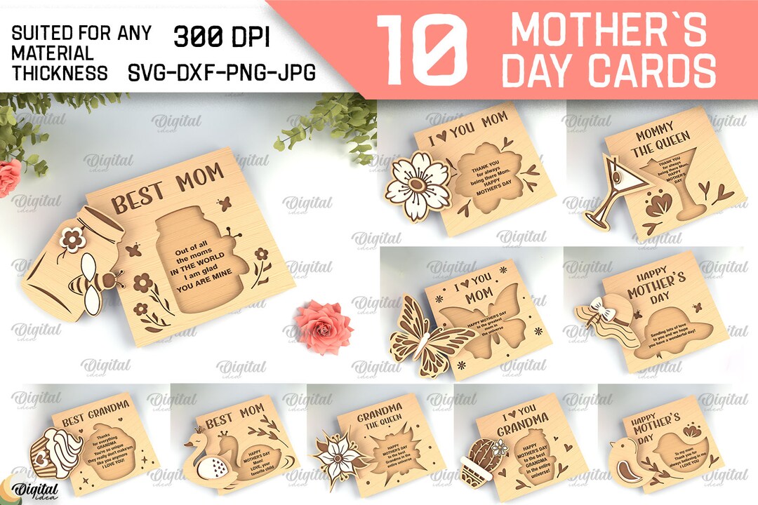 3D Mother's Day Card Bundle, Greeting Card Lasercut, Happy Mother's Day ...