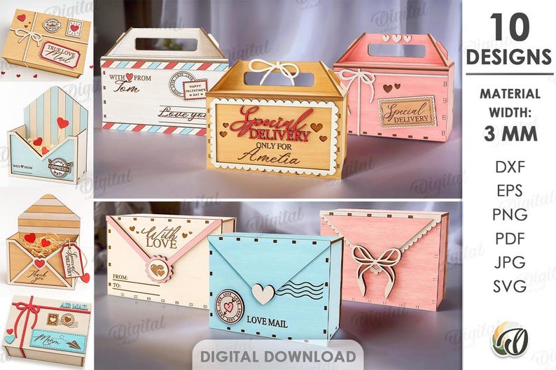 3D Valentine's Day Post Boxes Bundle, Personalized Mailbox Laser Cut ...