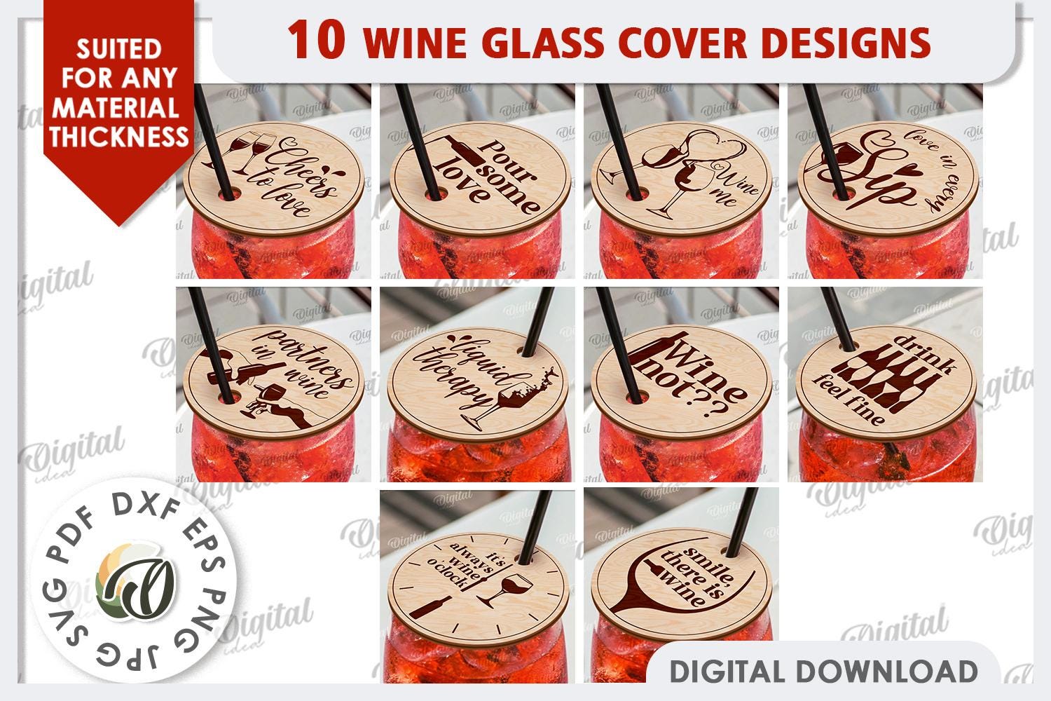Wine Glass Covers Bundle, Wine Glass Topper Laser Cut, Wine Lover ...