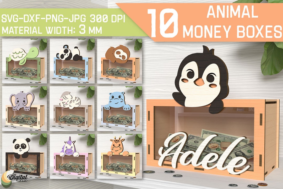 3D Cute Animal Piggy Banks Bundle, Money Bank Box Laser Cut, Money ...