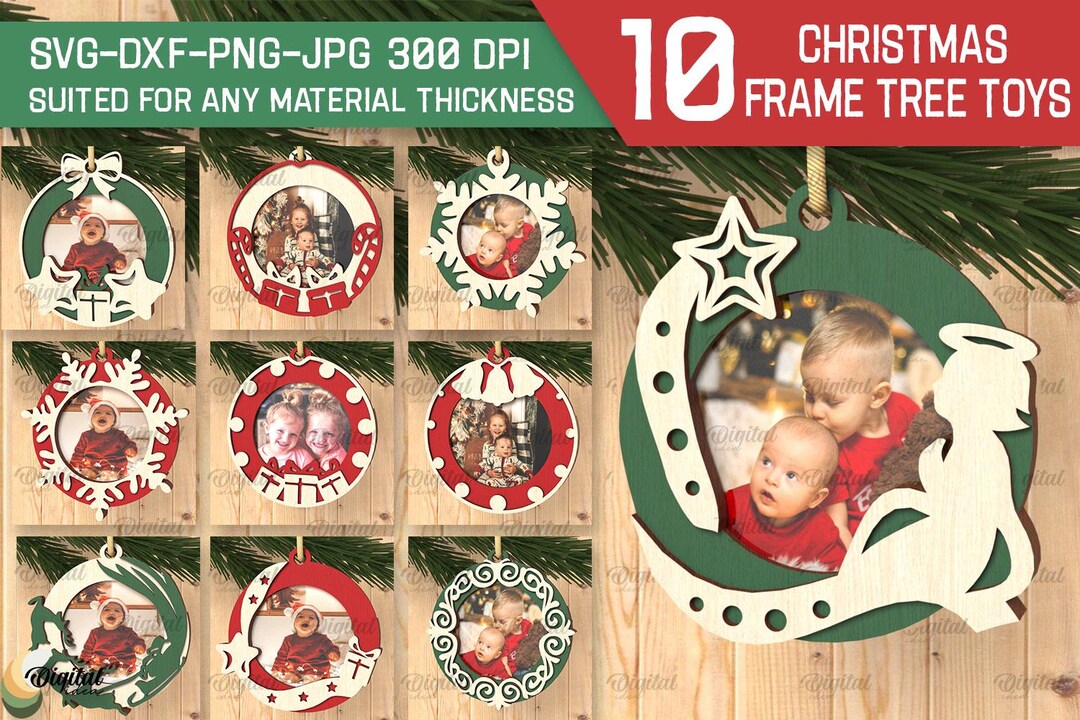 3D Christmas Tree Frames Bundle, Wooden Picture Frame Ornament Lasercut ...