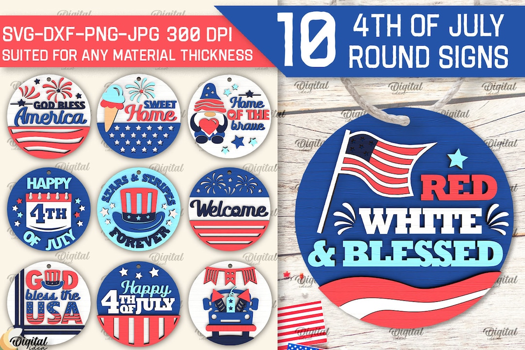 3D 4th of July Round Signs Bundle, Round Layered Sign Laser Cut ...
