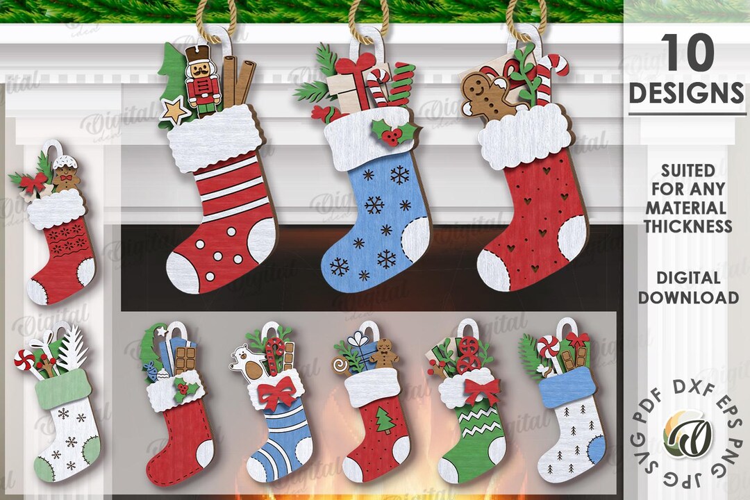 3D Christmas Stockings Bundle, Xmas Layered Wall Decor Laser Cut ...