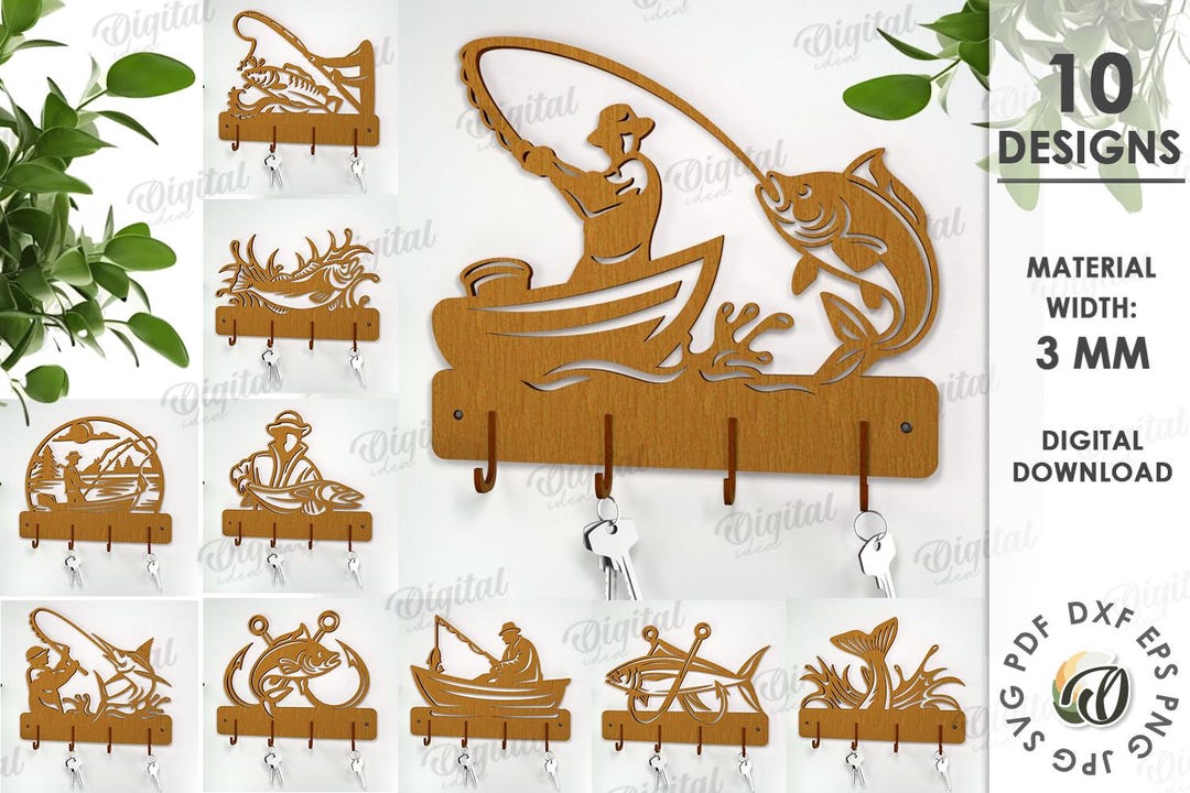 3D Fishing Home Key Holders Laser Cut Bundle, Hanging Fisherman ...
